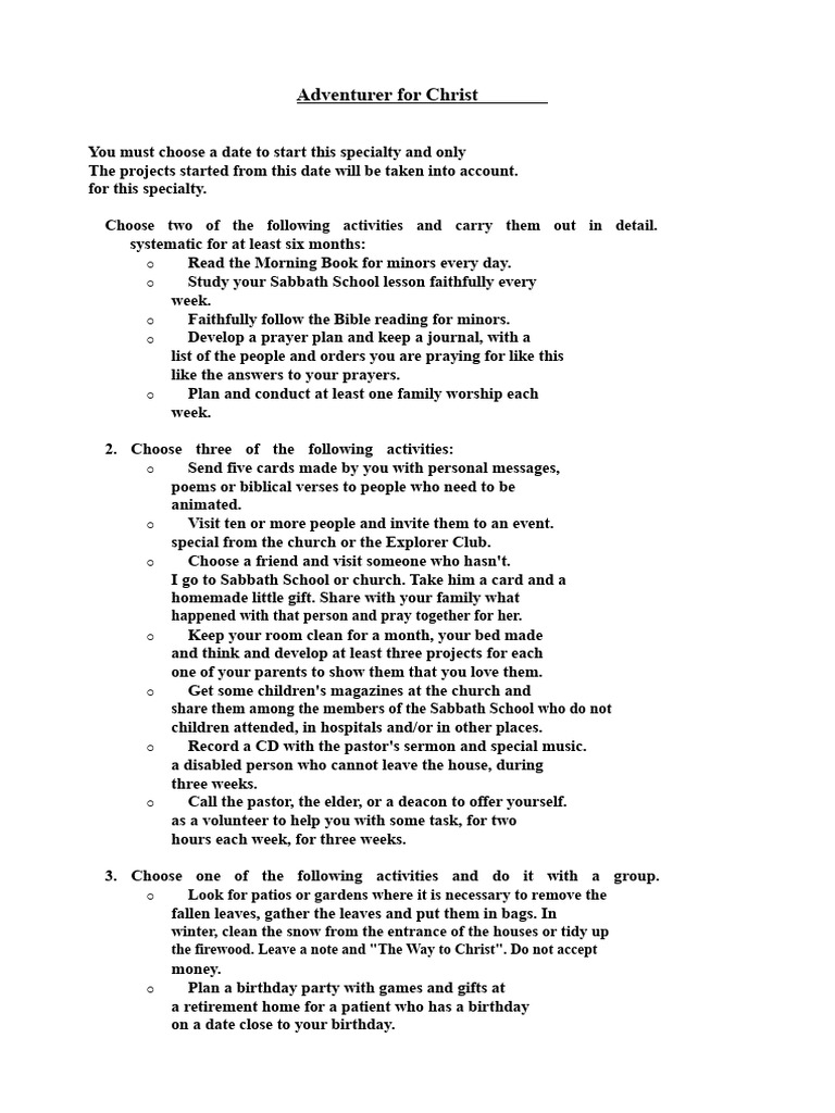 Adventurer For Christ - Requirement | PDF | Jesus | Prayer