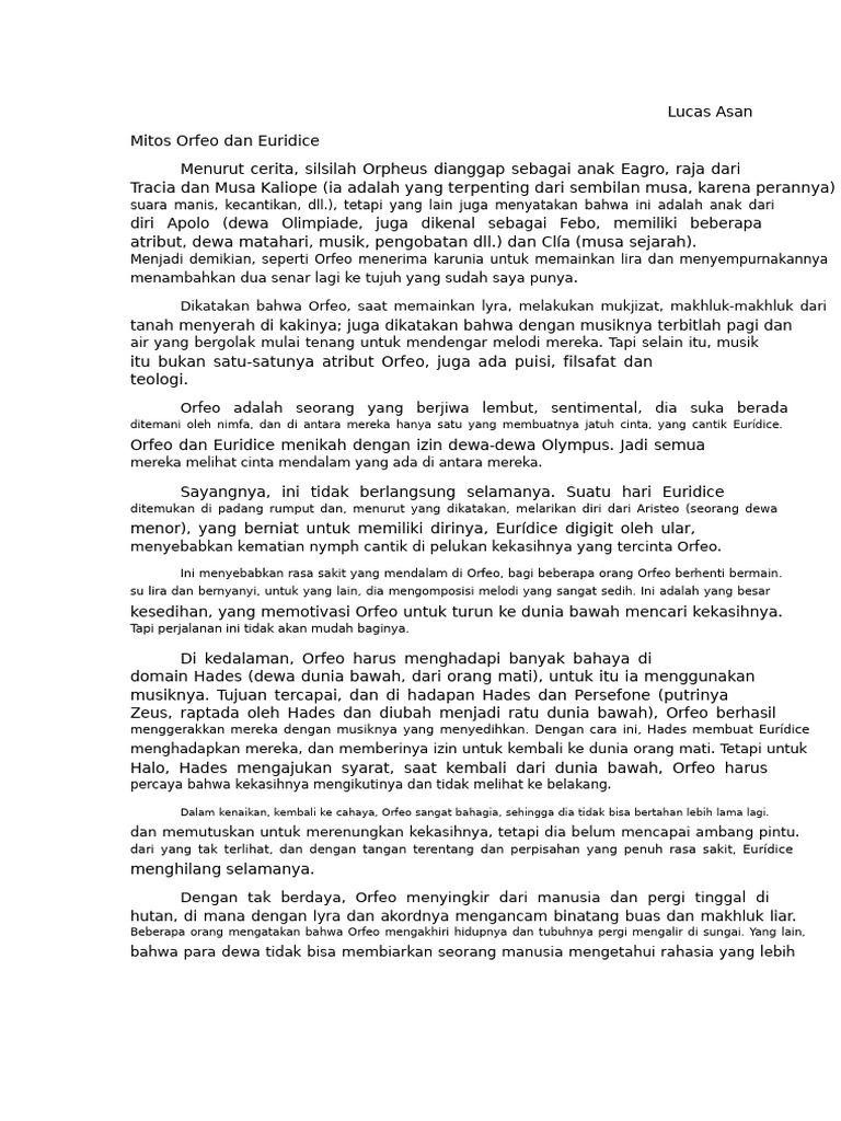 Mitos Orfeo dan Euridice: Kisah Tragis Cinta | PDF