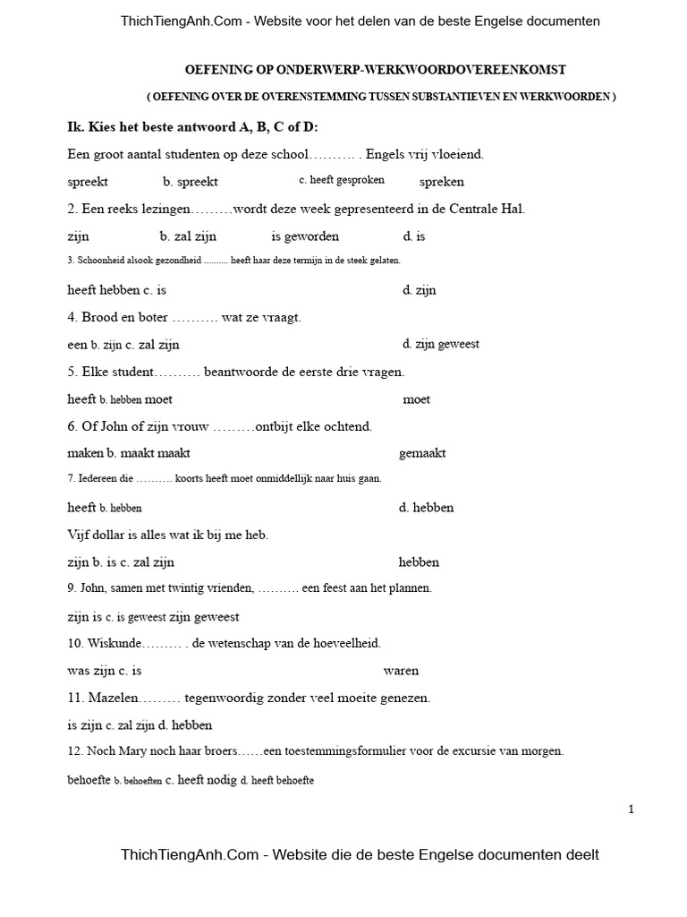(ThichTiengAnh - Com) 90 Oefeningen Engels Met Antwoorden Over de ...