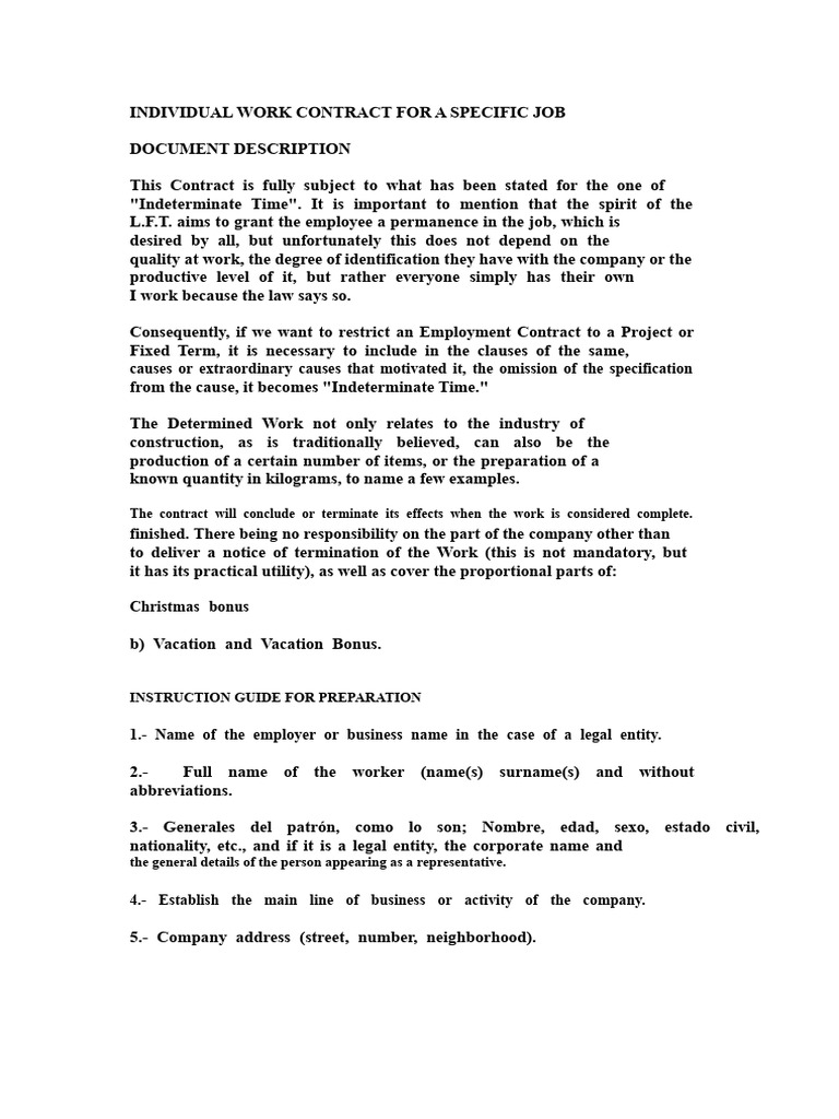 Individual Employment Contract For A Specific Work | PDF | Employment ...