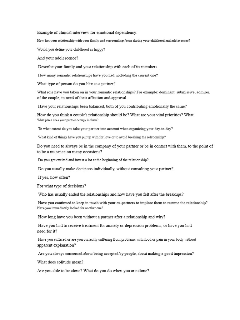 Example of Clinical Interview For Emotional Dependence | PDF ...