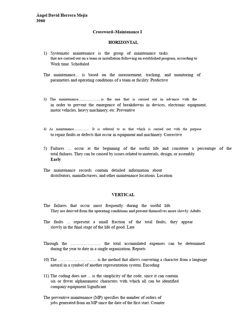 Electric Maintenance Crossword | PDF | Code | Mechanical Engineering