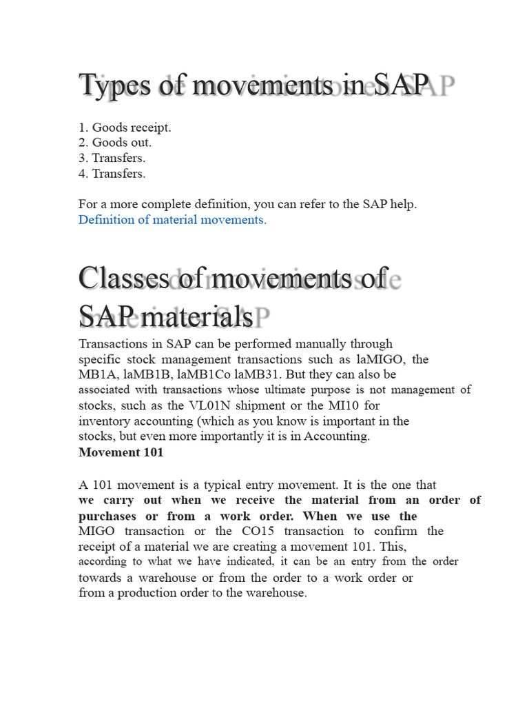 SAP Material Movement Types Explained | PDF | Logistics | Warehouse