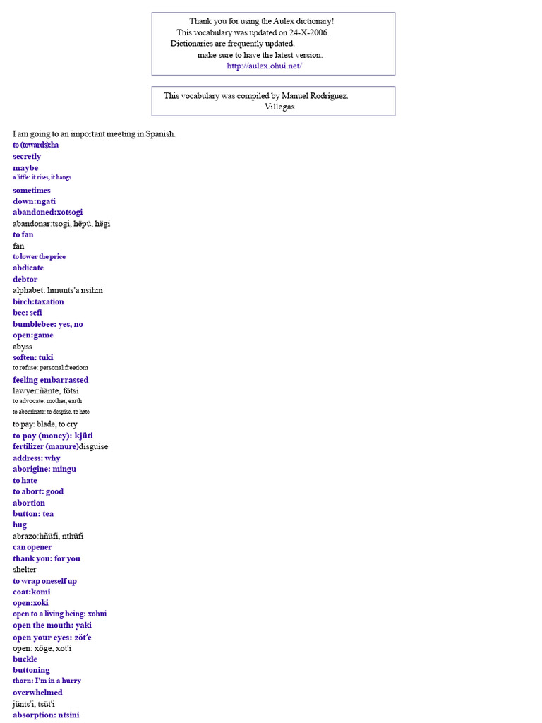Aulex Dictionary Vocabulary List | PDF | Feces