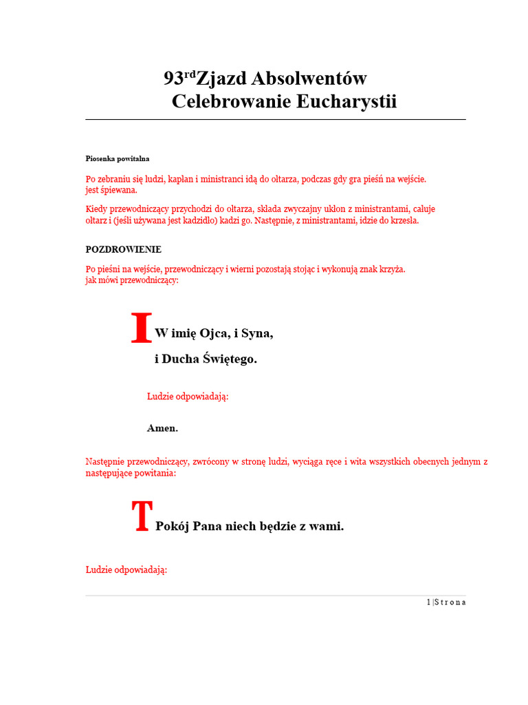 Celebracja Eucharystyczna - 93. Zjazd Absolwentów | PDF