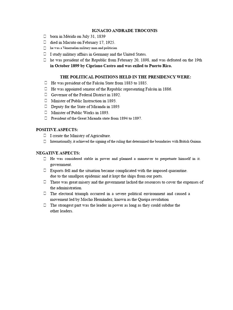 Ignacio Andrade: Venezuelan Leader | PDF | Politics Of Venezuela ...