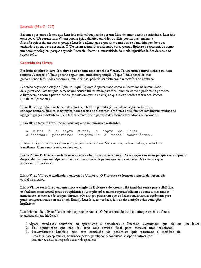 Lucrécio e "De Rerum Natura" Explicado | PDF | Lucrécio | Mitologia grega