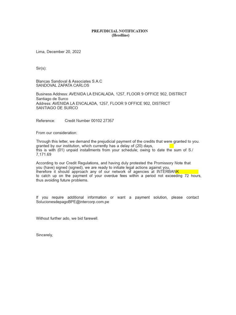 PREJUDICIAL_NOTIFICATION_Model | PDF