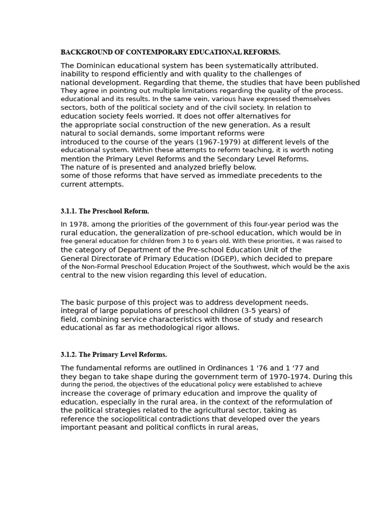 Background of Contemporary Educational Reforms | PDF | Curriculum ...