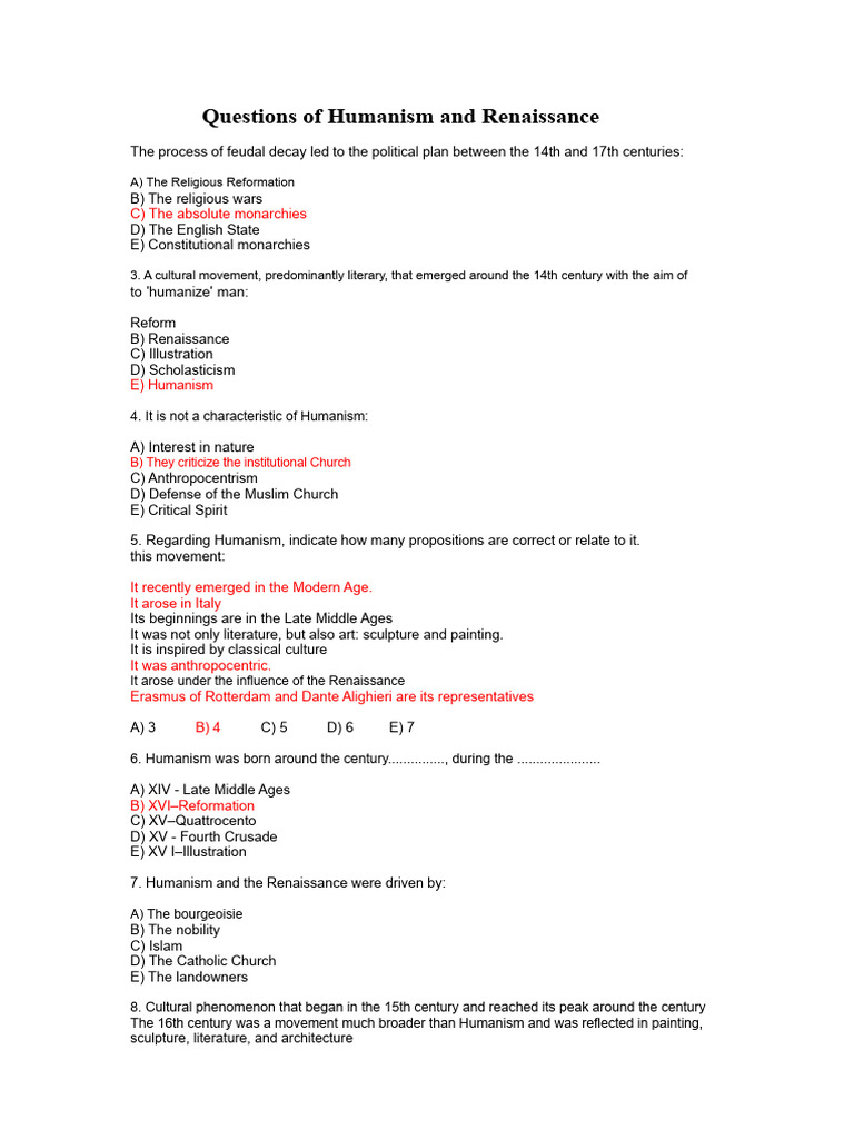 Questions of Humanism and Renaissance-1 | PDF | Renaissance | Humanism