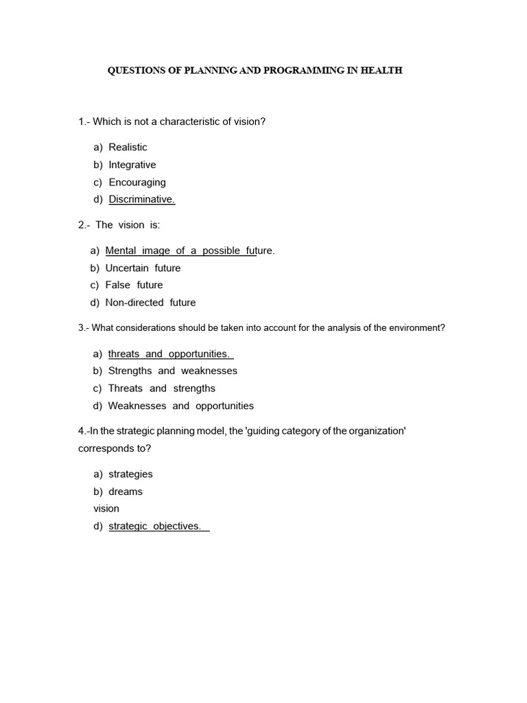 Health Planning and Programming Questions | PDF | Strategic Planning