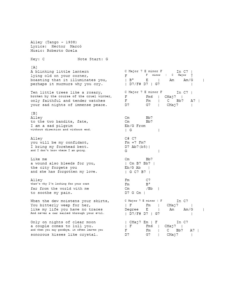 "Alley: Tango Lyrics & Chords" | PDF