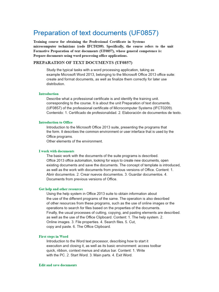 Word Processing Course Overview UF0857 | PDF | Microsoft Word | Paragraph