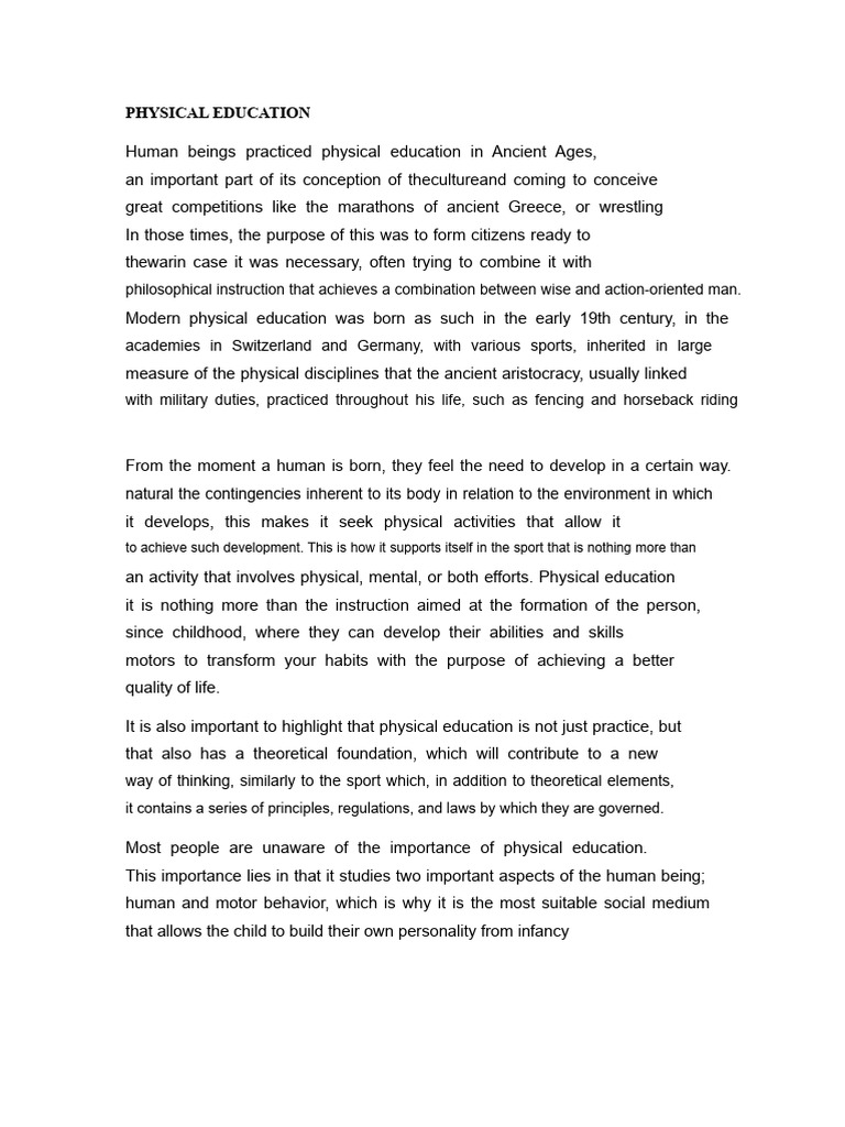 Physical Education Essay | PDF | Teachers | Learning