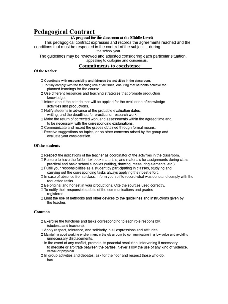 Pedagogical Contract Example | PDF | Teachers | Pedagogy