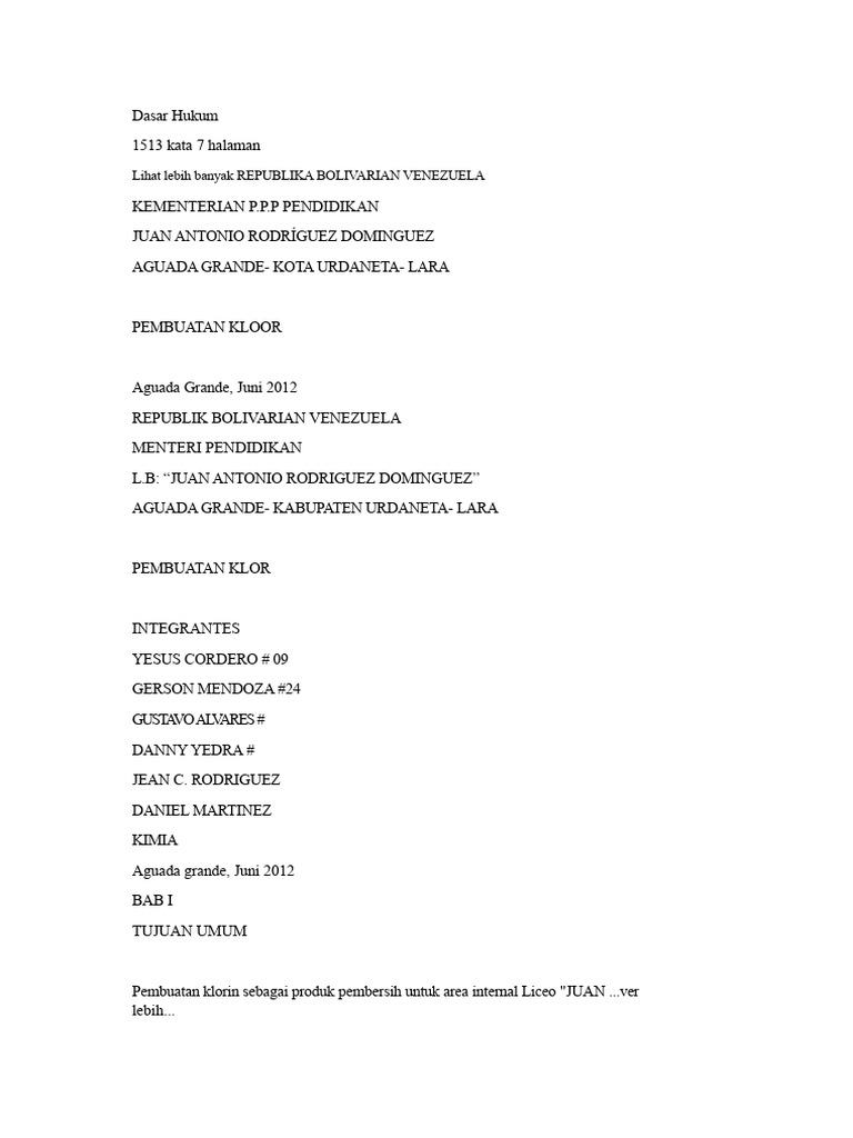 Pembuatan Klor untuk Disinfeksi Air | PDF
