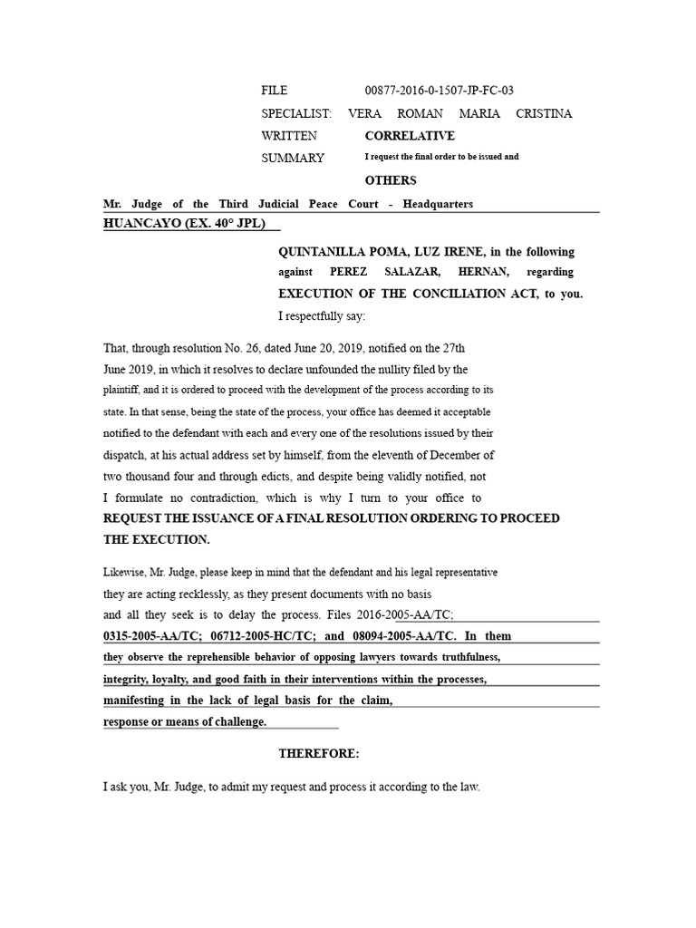 Final Order Request in Legal Case | PDF