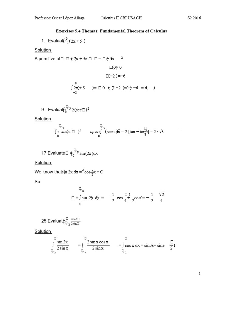 Calculus II Exercises: Fundamental Theorem | PDF | Integral ...