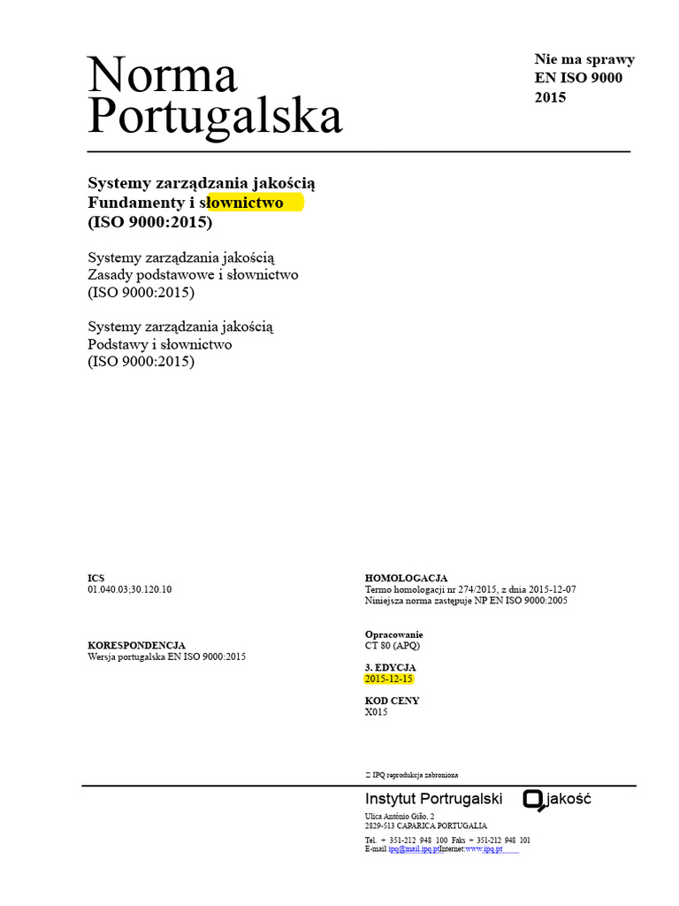 NP en Iso 9000: 2015 | PDF