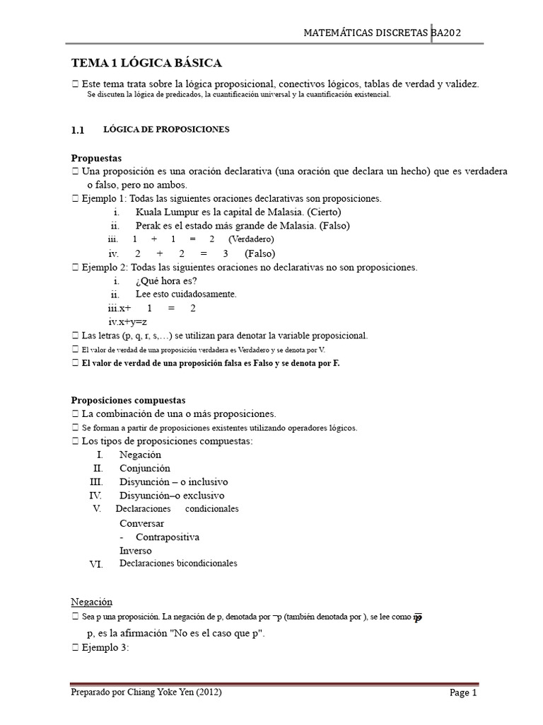 Matemáticas Discretas Lógica Básica 1 1 Pdf Proposición Lógica De