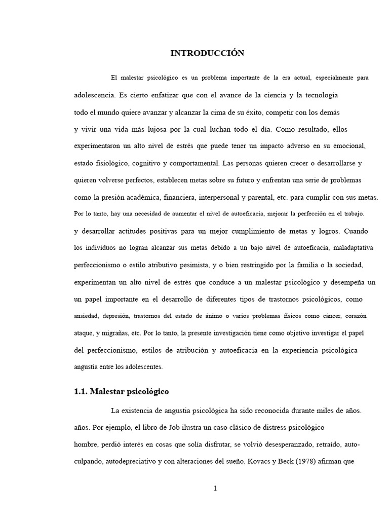 Malestar psicológico en adolescentes: causas y efectos | PDF ...