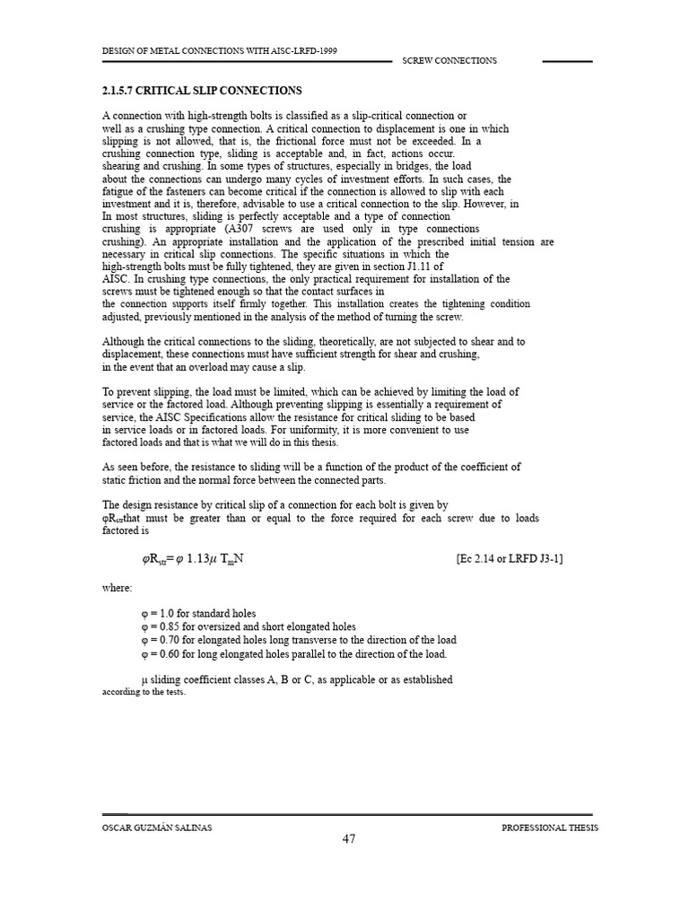 Critical Connections to Sliding 1 | PDF | Screw | Friction