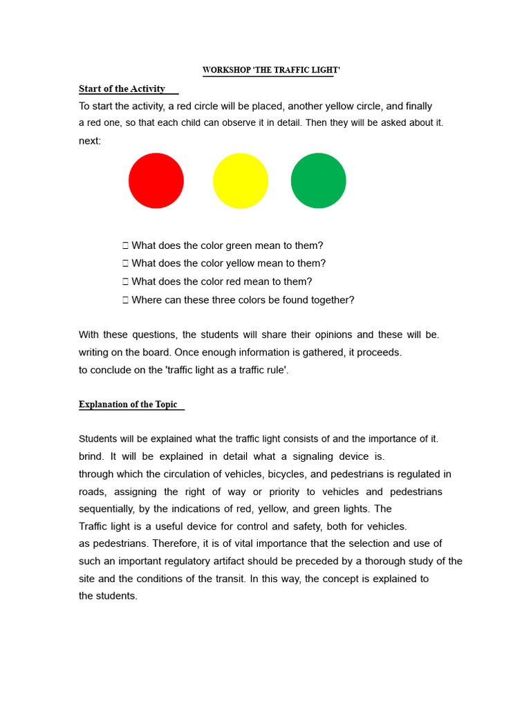 Traffic Light and Sign Workshop Activities | PDF | Traffic | Traffic Light