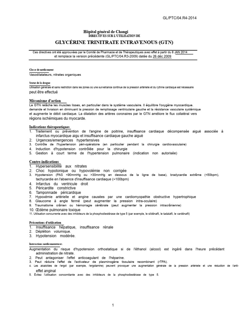 Trinitrate de Glycéryle (GTN) | PDF | Insuffisance cardiaque | Cœur