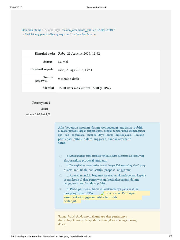 Kursus Dasar Dalam Anggaran Publik - Enap - Evaluasi Latihan 4 - Modul ...
