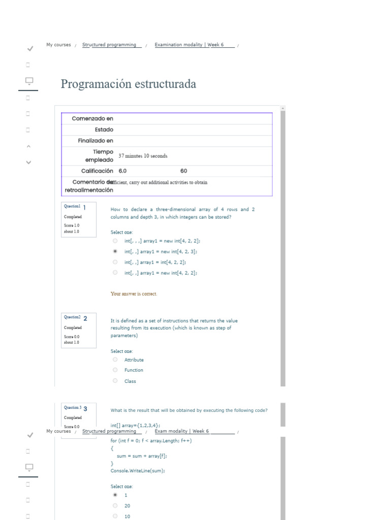 Exam Modality - Week 6 - Attempt Review | PDF | Integer (Computer Science) | Parameter (Computer ...