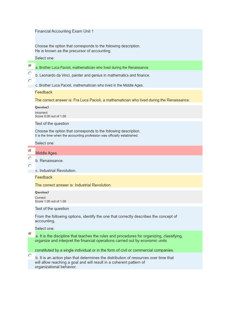 Financial Accounting Exam Unit 1 | PDF | Accounting | Mathematician