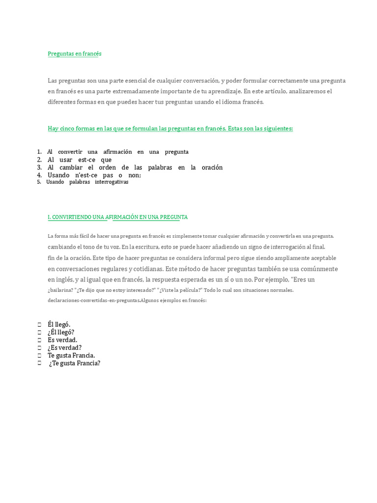 Formas de hacer preguntas en francés | PDF | Asunto (gramática ...