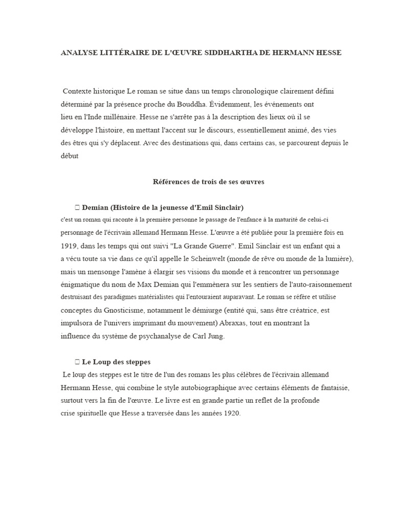 Analyse de Siddhartha de Hesse | PDF | Hermann Hesse | Carl Jung