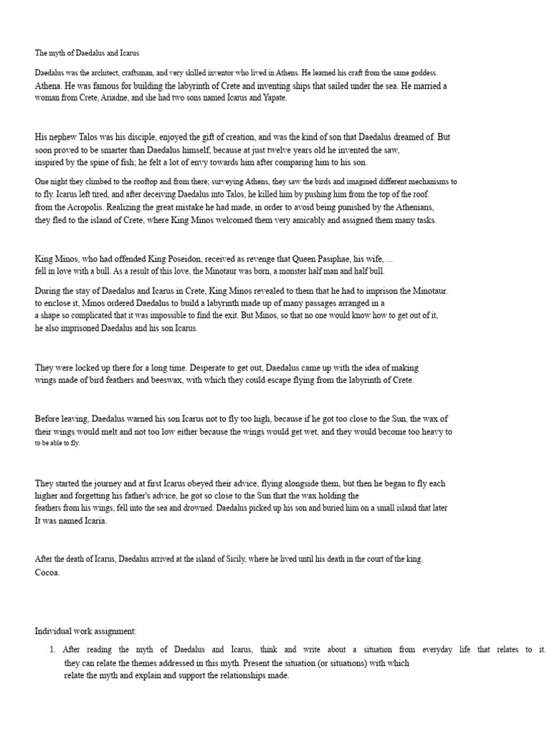 The Myth of Daedalus and Icarus | PDF