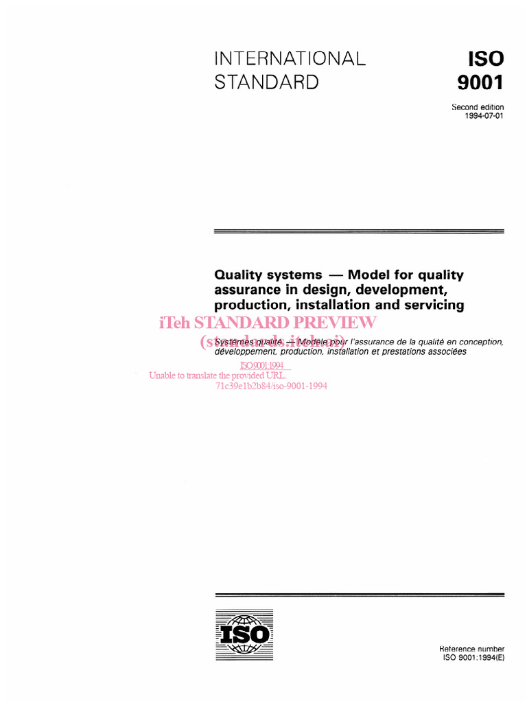 ISO 9001:1994 Standard Preview | PDF