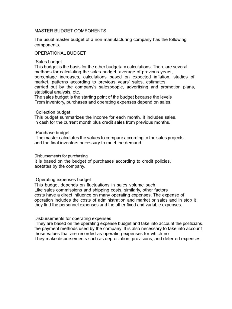 Master Budget Components Overview | PDF | Budget | Capital Budgeting