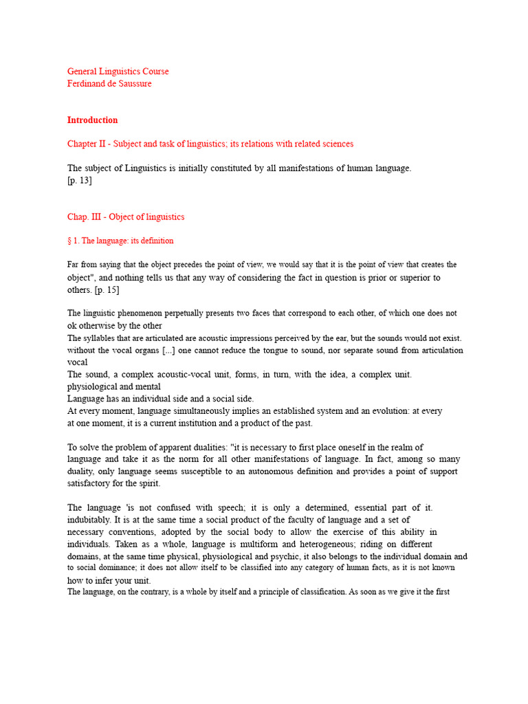 Summary of The Course On General Linguistics by F. Saussure | PDF ...