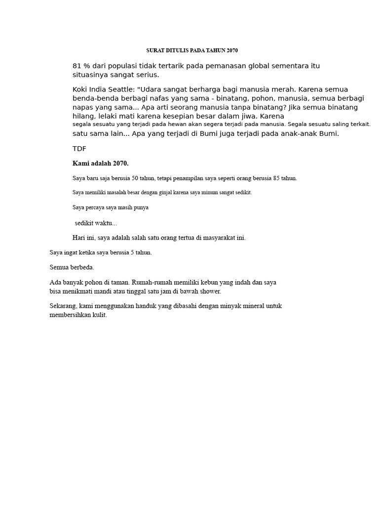Surat Ditulis Pada Tahun 2070 | PDF