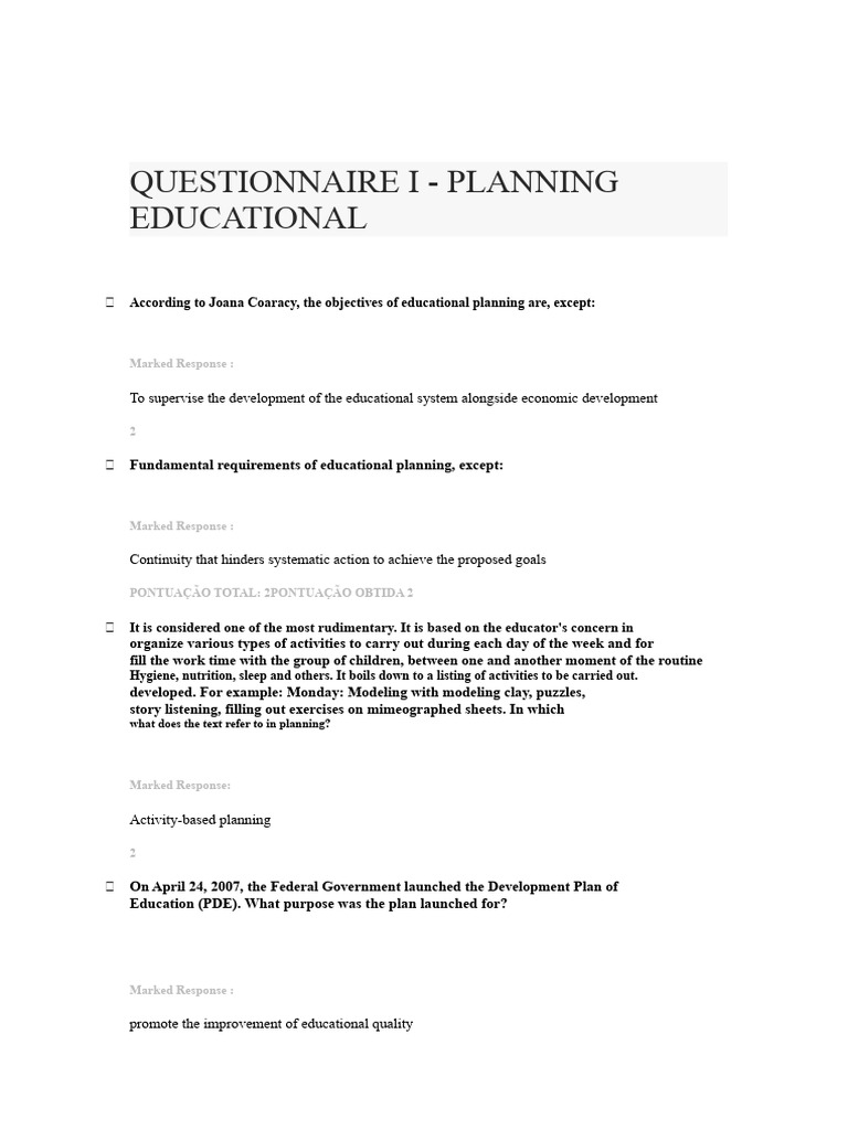 QUESTIONNAIRE I Educational Planning | PDF | Curriculum | Pedagogy