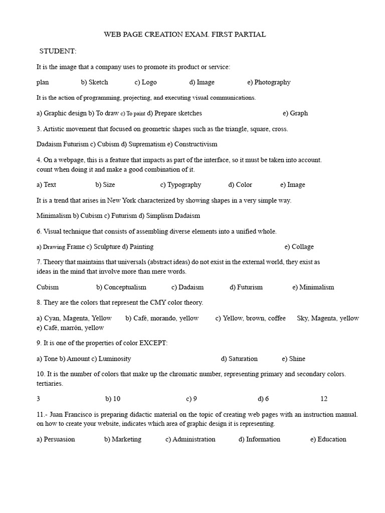 Web Page Development Exam First Partial | PDF | Magenta | The Arts