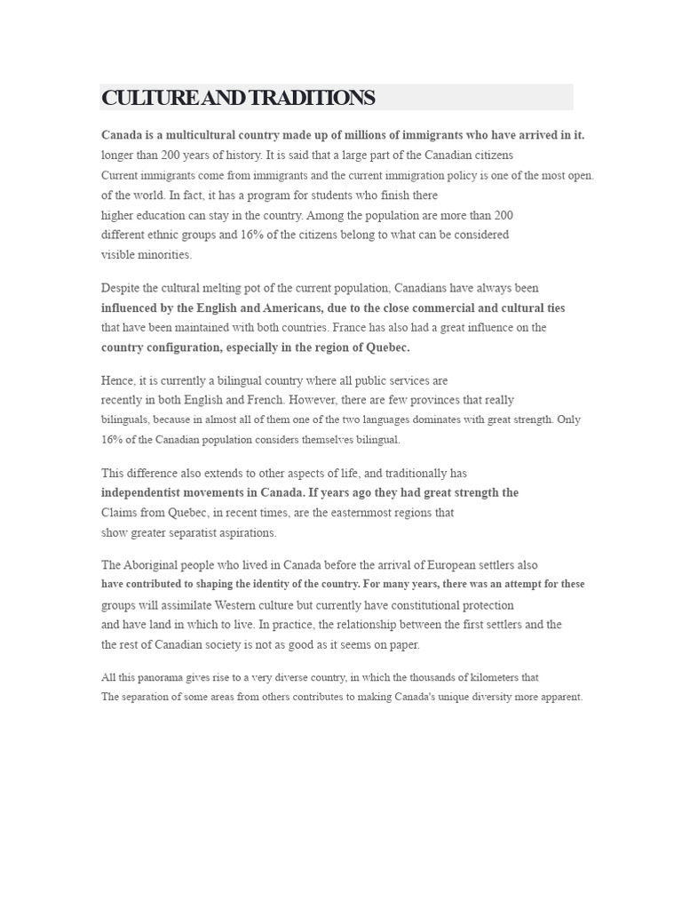 Canada’s Multicultural Identity and Lifestyle | PDF | Multiculturalism ...