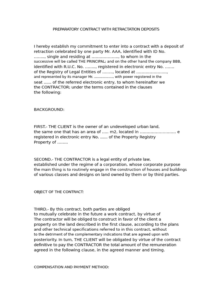 Preparatory Contract With Retraction Deposit | PDF | Justice | Crime ...