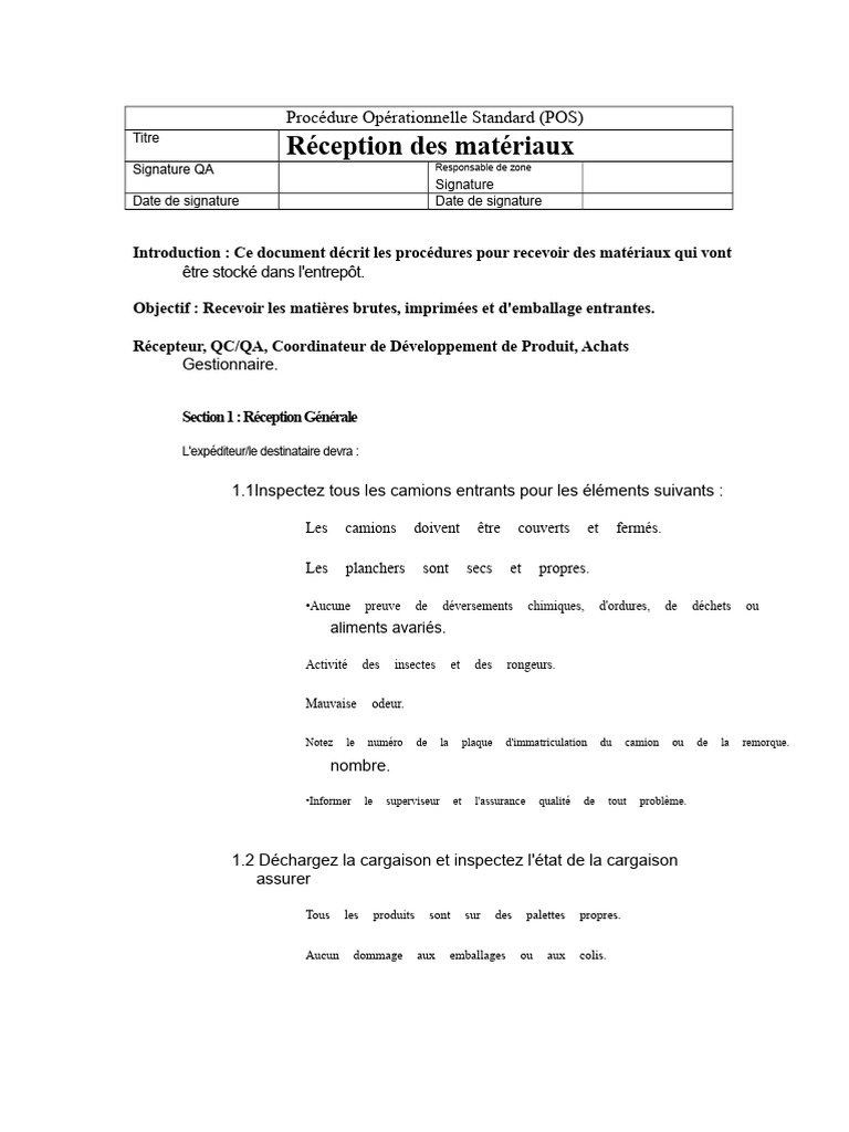 Sop Réception | PDF