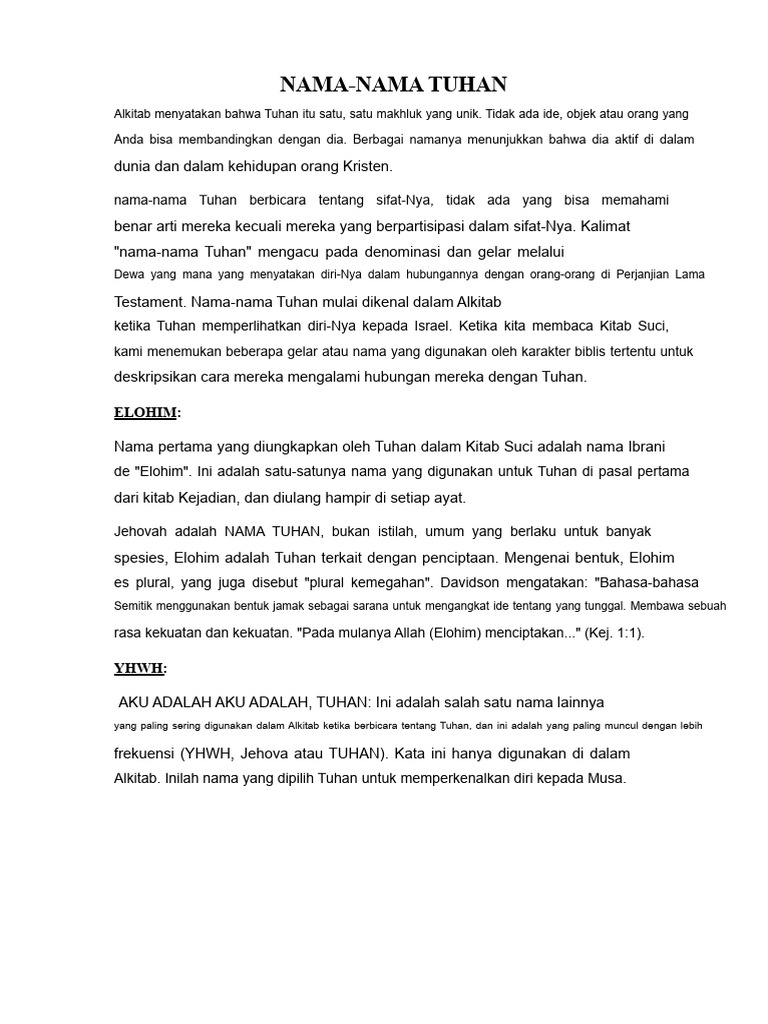 Nama-Nama Tuhan dalam Alkitab | PDF