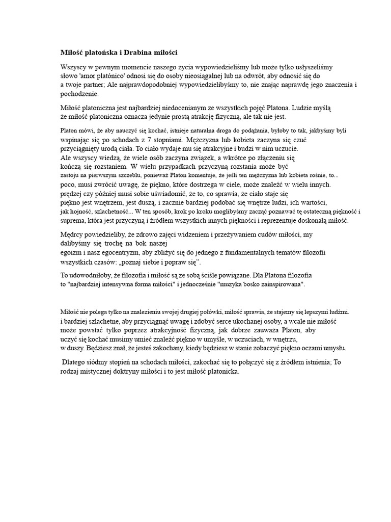 Miłość Platonicka I Drabina Miłości | PDF