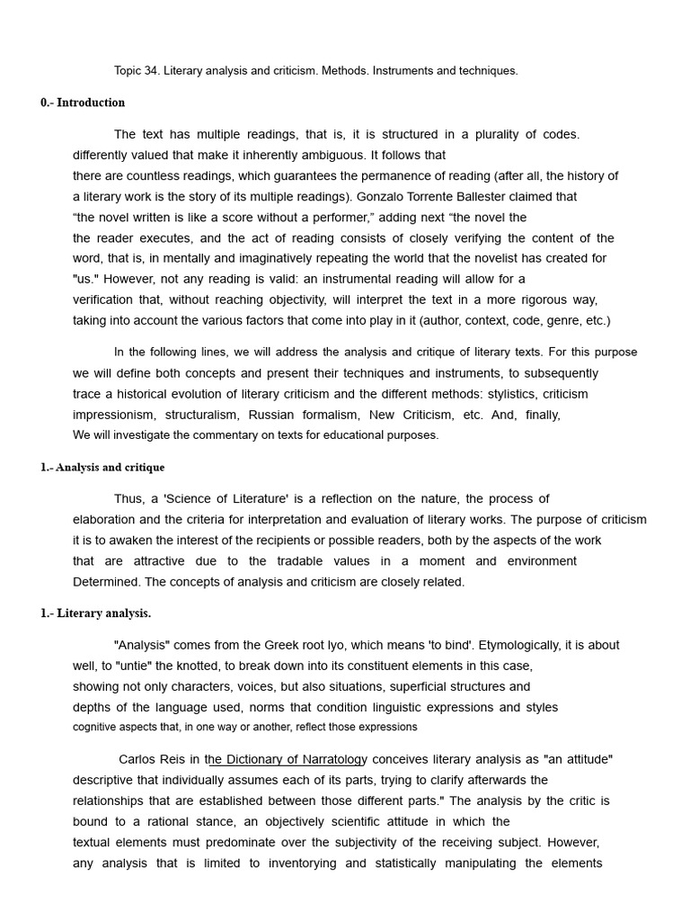 Literary analysis and criticism. Methods, instruments, and techniques ...