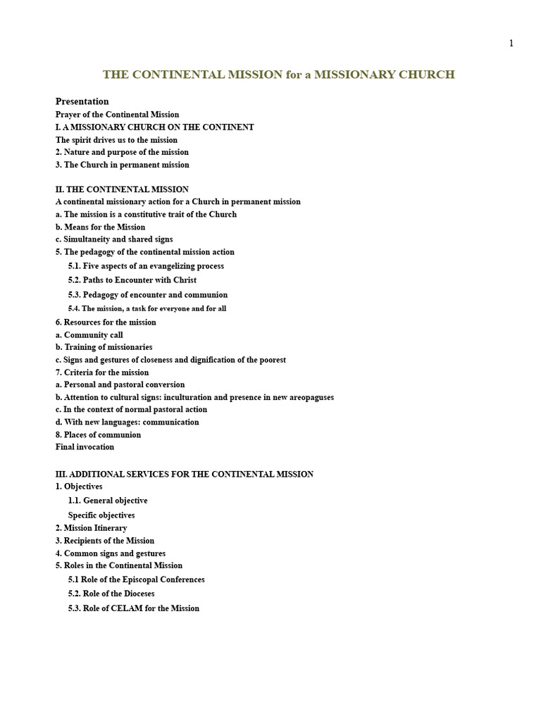 Continental Mission for a Missionary Church | PDF | Catholic Church ...