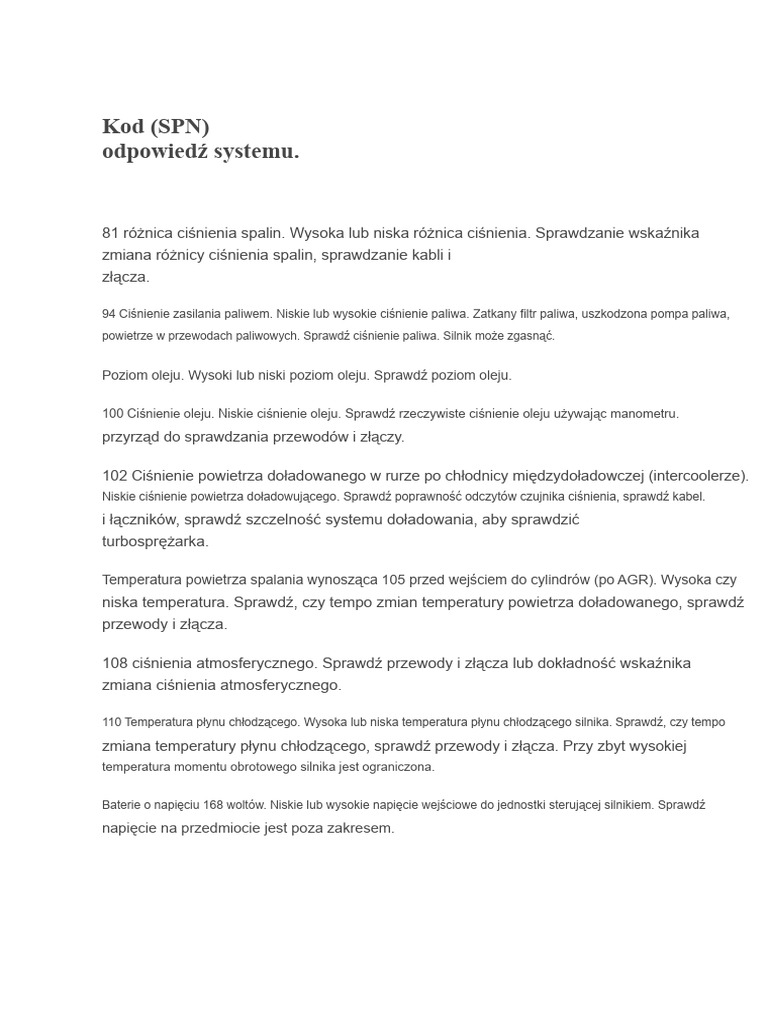 Kody Usterek SPN Man Tgs | PDF