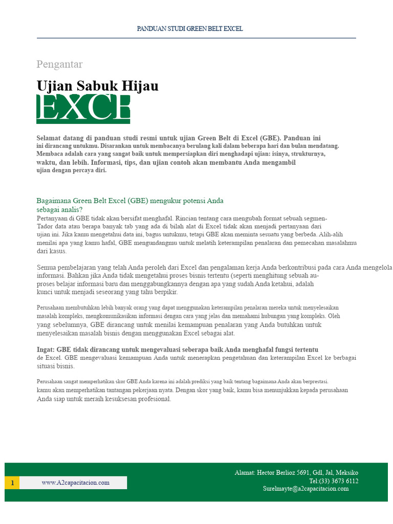 Panduan Ujian Sabuk Hijau Excel | PDF