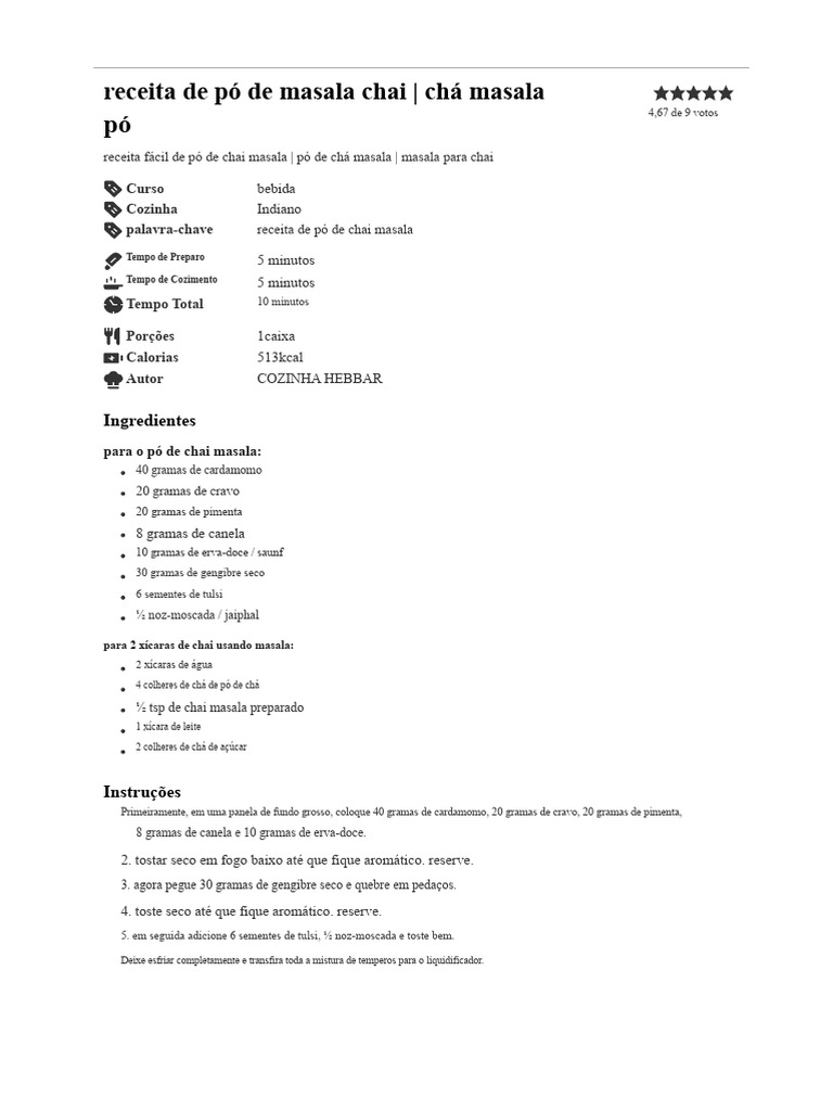 Receita de Pó de Chai Masala - Pó de Chá Masala - Masala de Chai ...